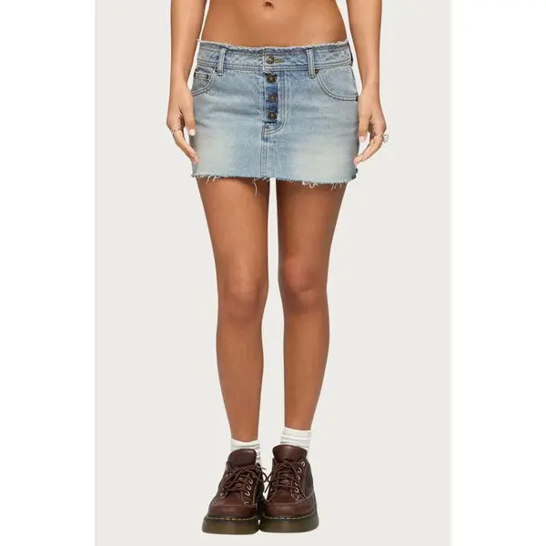 EDIKTED Emree Distressed Denim Miniskirt - Light-blue