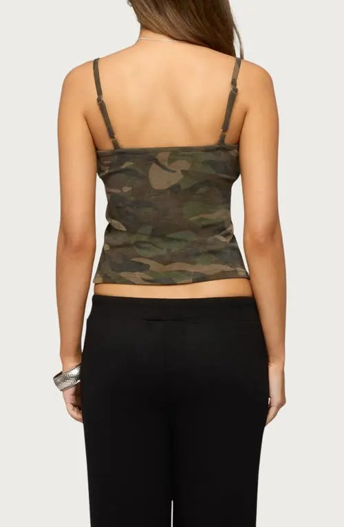 EDIKTED Camouflage Print Cropped Camisole - Olive