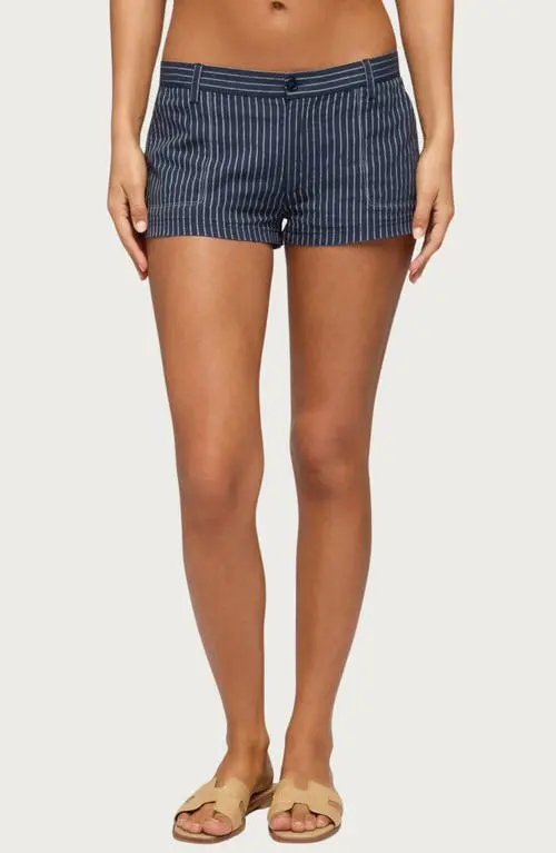 EDIKTED Lina Pinstripe Linen-kissed Micro Shorts