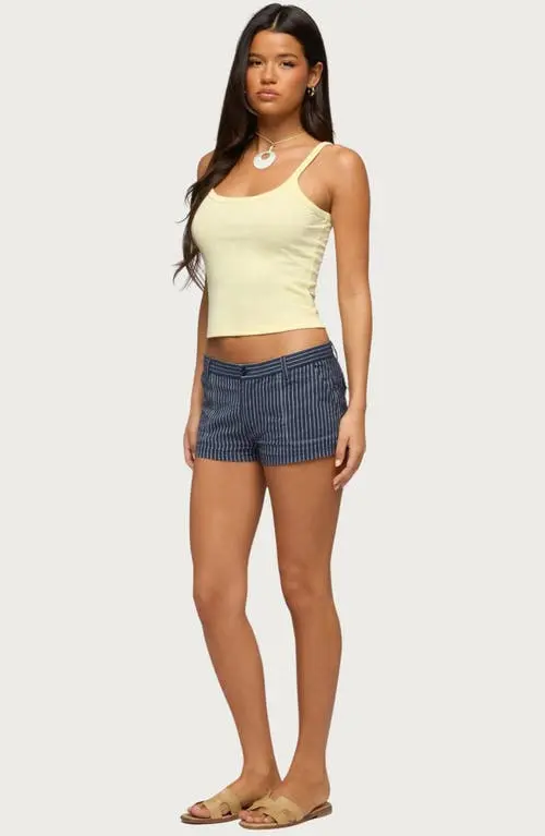 EDIKTED Lina Pinstripe Linen-kissed Micro Shorts