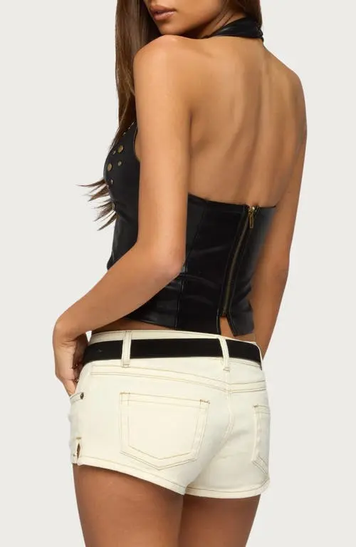 EDIKTED Studded Faux Leather Halter Top - Black