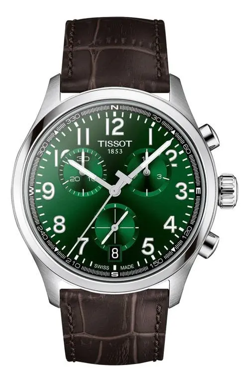 TISSOT Chronograph Embossed Leather Strap Watch - Green