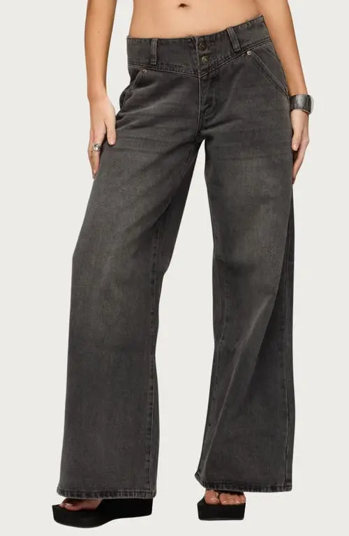 EDIKTED Meredith Low Rise Wide Leg Jeans - Black