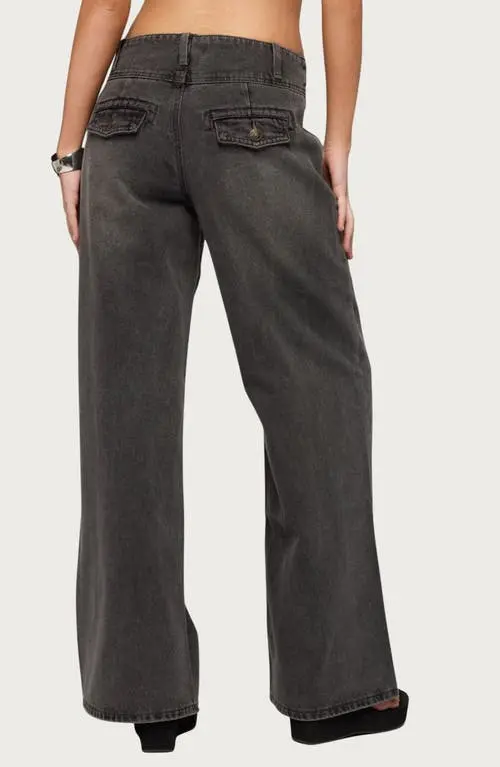 EDIKTED Meredith Low Rise Wide Leg Jeans - Black