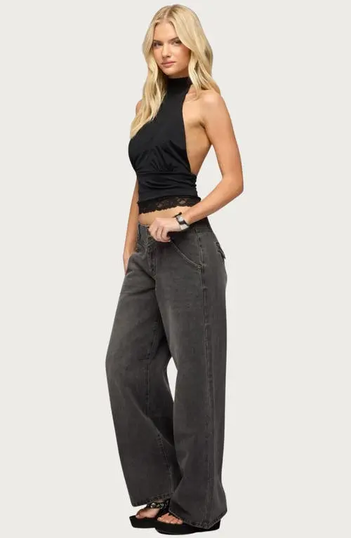 EDIKTED Meredith Low Rise Wide Leg Jeans - Black