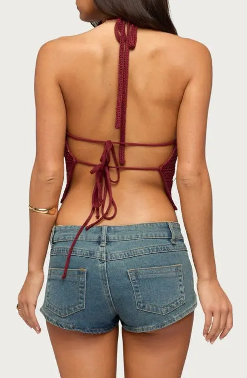 EDIKTED Crochet Knit Halter Top With Shell Detail
