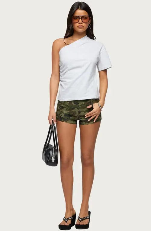 EDIKTED Camouflage Stretch Micro Shorts