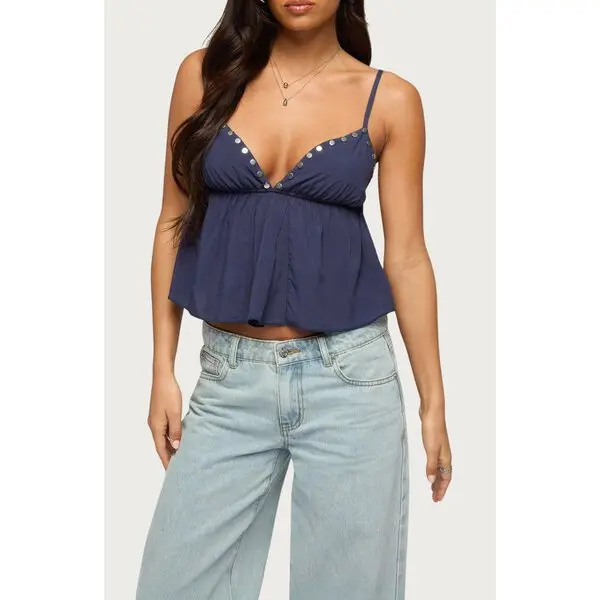 EDIKTED Alina Studded Cropped Babydoll Camisole