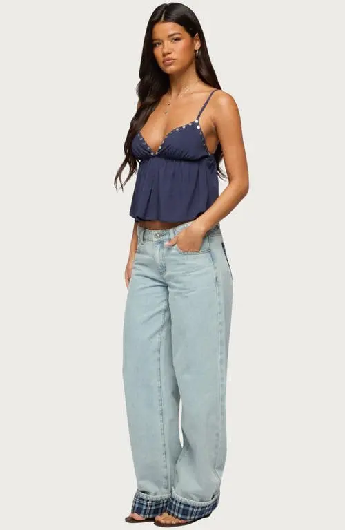 EDIKTED Alina Studded Cropped Babydoll Camisole