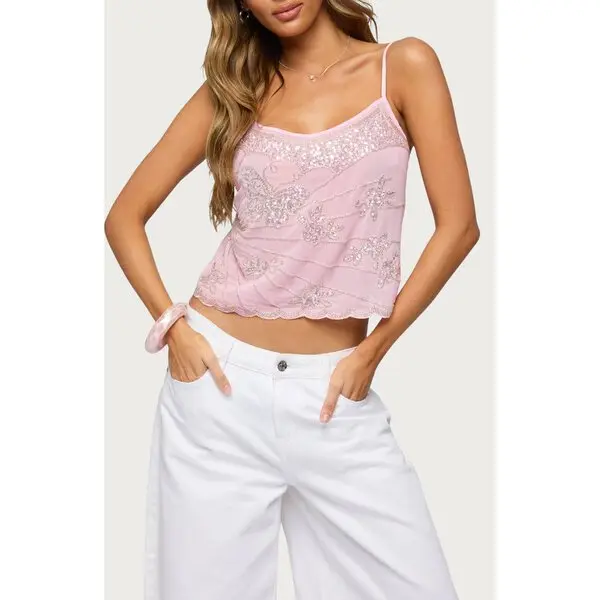 EDIKTED Embellished Chiffon Camisole - Light-pink