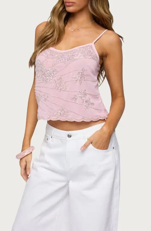 EDIKTED Embellished Chiffon Camisole - Light-pink