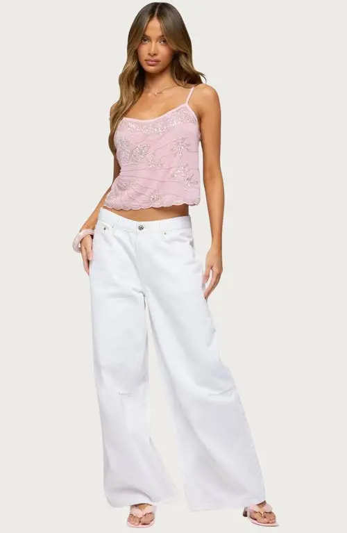 EDIKTED Embellished Chiffon Camisole - Light-pink