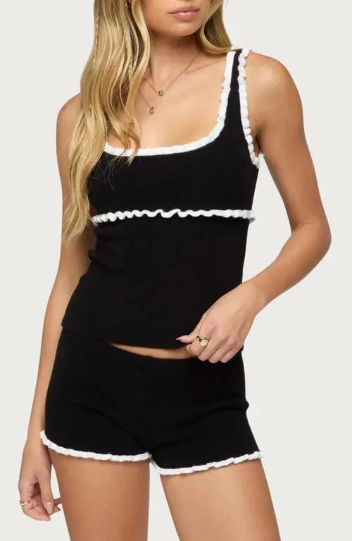 EDIKTED Saffra Contrast Ruffle Knit Tank
