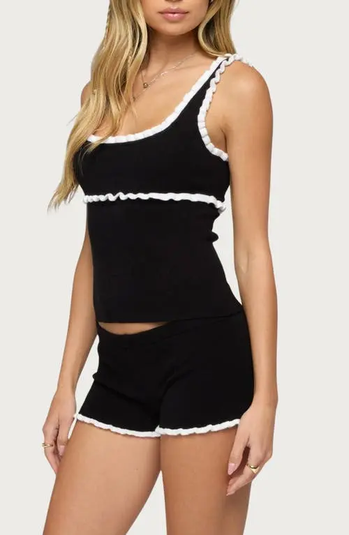 EDIKTED Saffra Contrast Ruffle Knit Tank