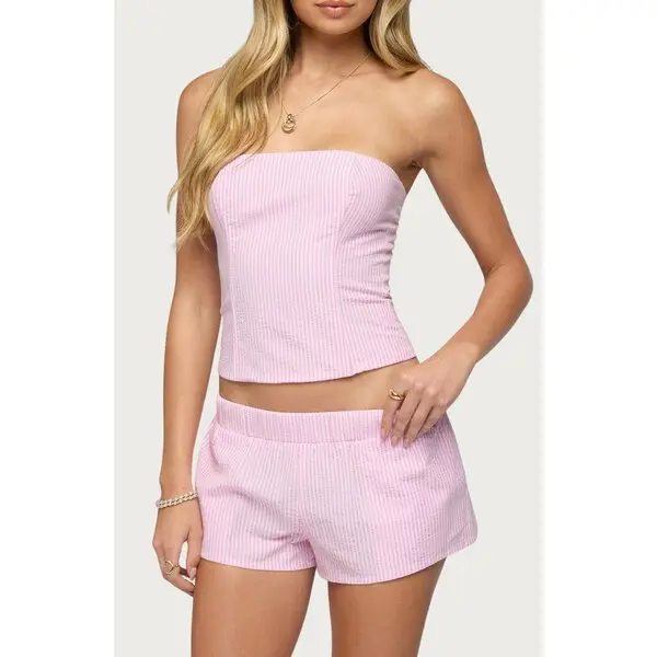 EDIKTED Amaliah Stripe Strapless Corset Top