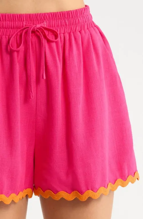 SUGARLIPS Halle Drawstring Tropical Print Shorts - Fuchsia-orange