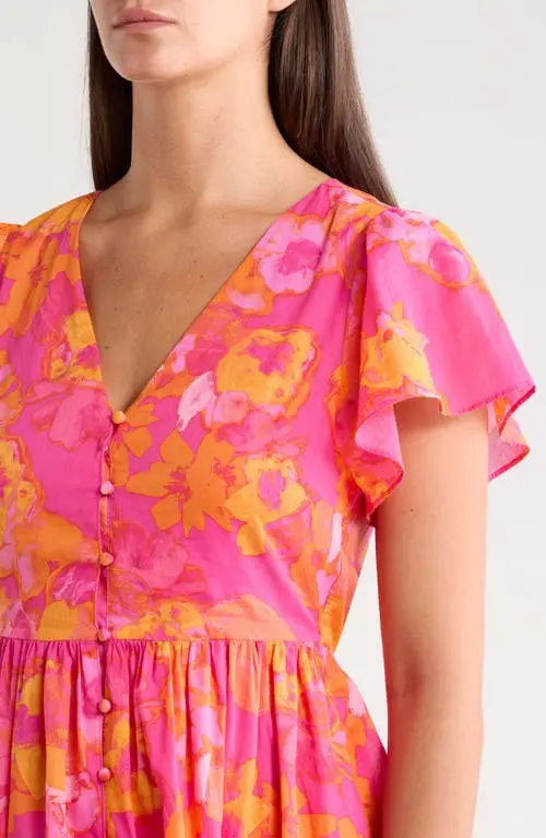 SUGARLIPS Elaris Floral Cotton Button-up Midi Dress