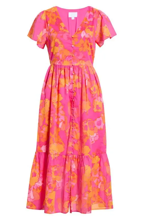 SUGARLIPS Elaris Floral Cotton Button-up Midi Dress