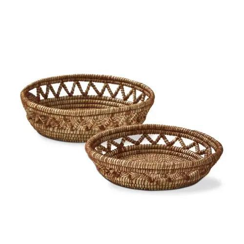 TAG Open Weave Decorative Tray Baskets Set Of 2 Multi - Brown