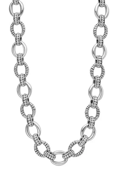 Lagos Signature Caviar Sterling Fluted Oval Link Necklace - Silver