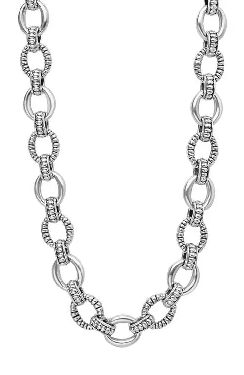 Lagos Signature Caviar Sterling Fluted Oval Link Necklace - Silver