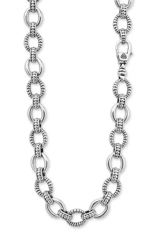 Lagos Signature Caviar Sterling Fluted Oval Link Necklace