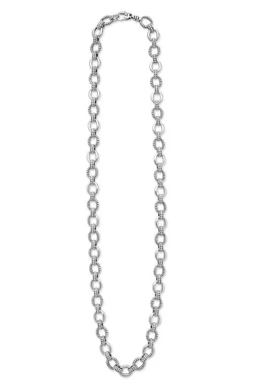 Lagos Signature Caviar Sterling Fluted Oval Link Necklace