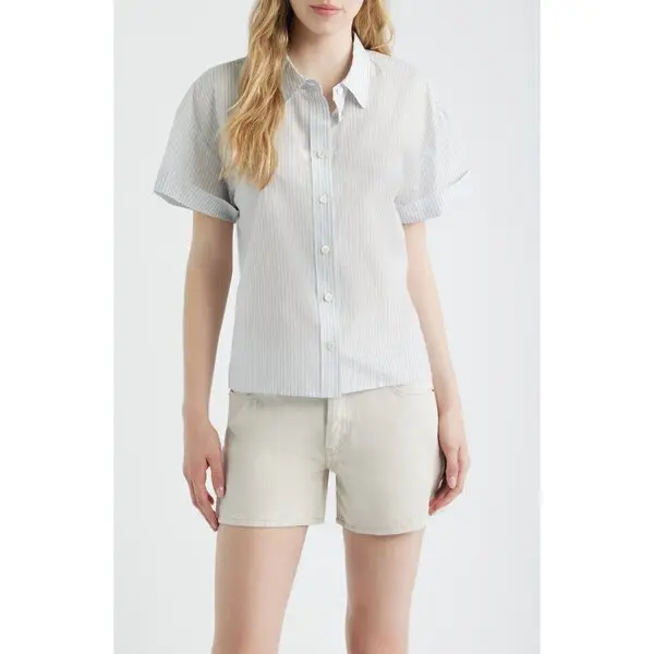 FRAME Short Sleeve Cotton & Silk Striped Shirt