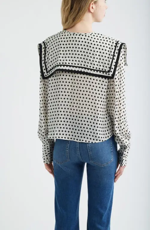 FRAME Polka Dot Sailor Collar Silk Blouse