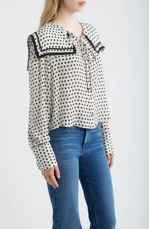FRAME Polka Dot Sailor Collar Silk Blouse