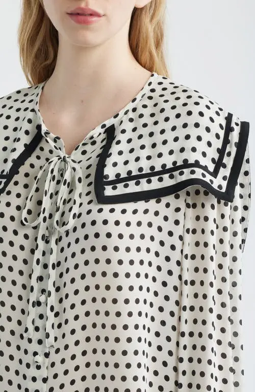 FRAME Polka Dot Sailor Collar Silk Blouse
