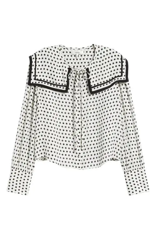 FRAME Polka Dot Sailor Collar Silk Blouse