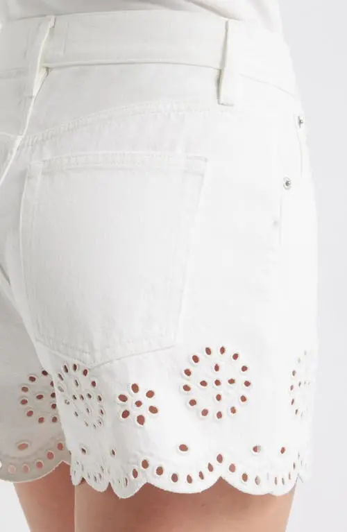 FRAME Eyelet Scalloped Hem Denim Shorts