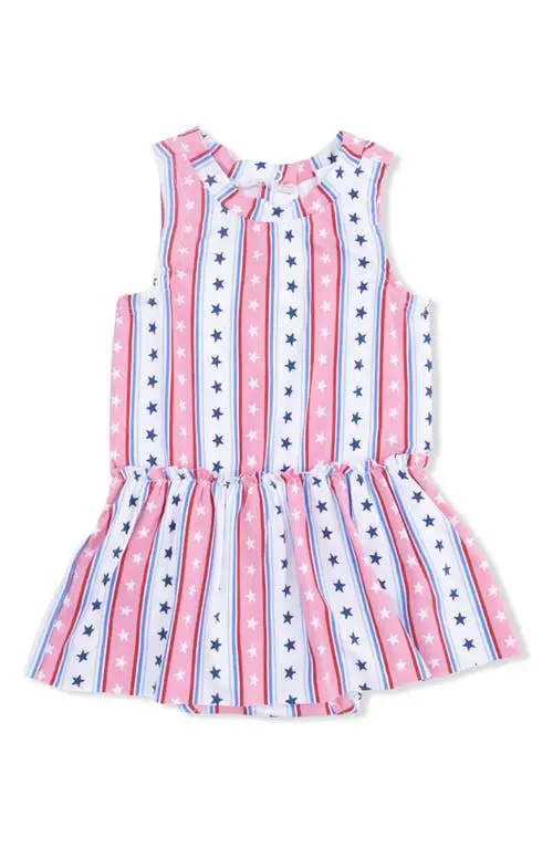 ANGEL DEAR Skirted Bodysuit With Stars And Stripes Print - Red White Blue