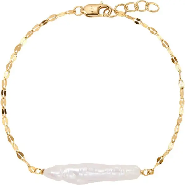 MADE BY MARY Baroque Pearl Bar Bracelet - Gold Vermeil