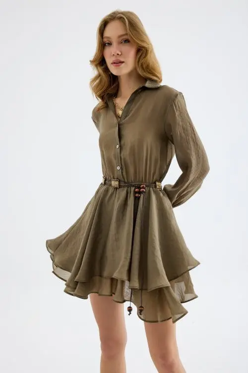 MONLICIA Alora Tencel Mini Shirt Dress - Khaki