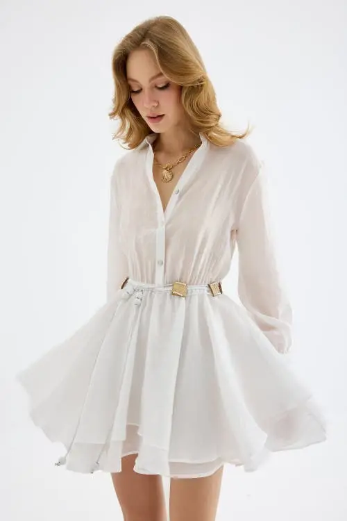 MONLICIA Alora Tencel Mini Shirt Dress - White