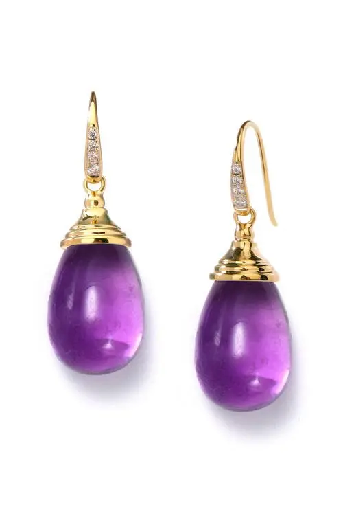 SYNA JEWELS 18k Yellow Gold And Diamond Drop Earrings - Amethyst
