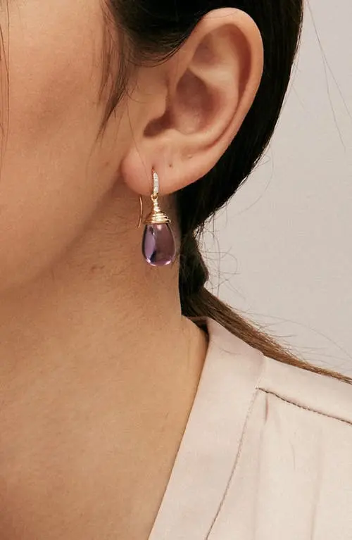 SYNA JEWELS 18k Yellow Gold And Diamond Drop Earrings - Amethyst