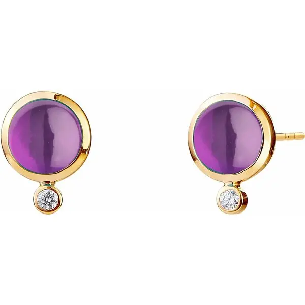 SYNA JEWELS Cirra Mini Studs In 18k Yellow Gold With Gemstones And Diamonds - Amethyst