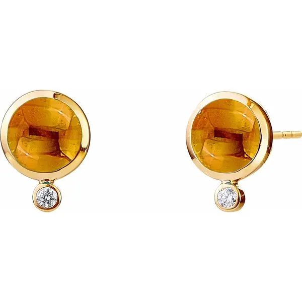 SYNA JEWELS Cirra Mini Studs In 18k Yellow Gold With Gemstones And Diamonds - Citrine