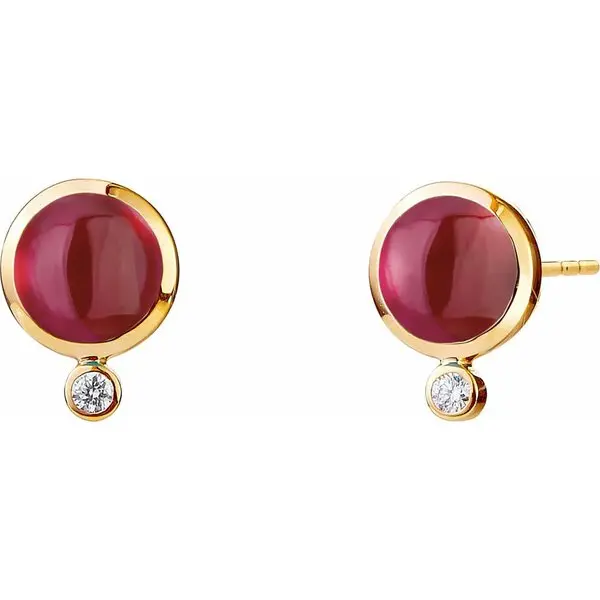 SYNA JEWELS Cirra Mini Studs In 18k Yellow Gold With Gemstones And Diamonds - Garnet
