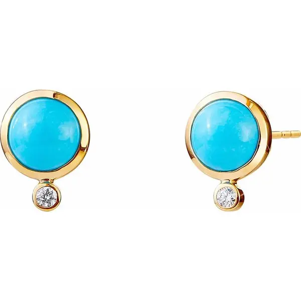 SYNA JEWELS Cirra Mini Studs In 18k Yellow Gold With Gemstones And Diamonds - Turquoise