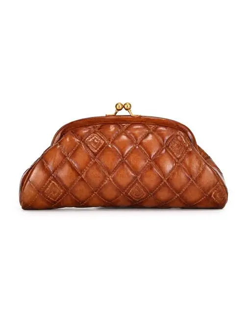 OLD TREND Petunia Quilted Leather Beauty Pouch - Cognac