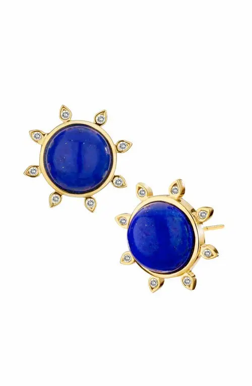 SYNA JEWELS 18k Yellow Gold Cosmic Sun Studs With And Diamonds - Lapis Lazuli