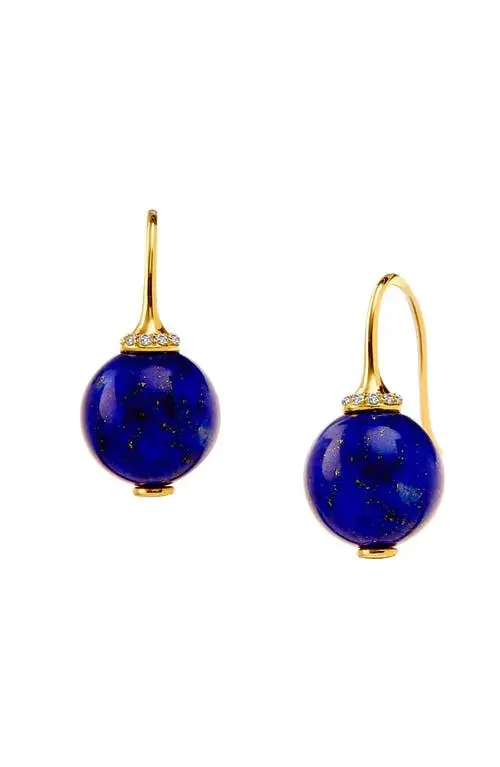 SYNA JEWELS 18k Yellow Gold Beaded Drop Earrings With Diamonds - Lapis Lazuli