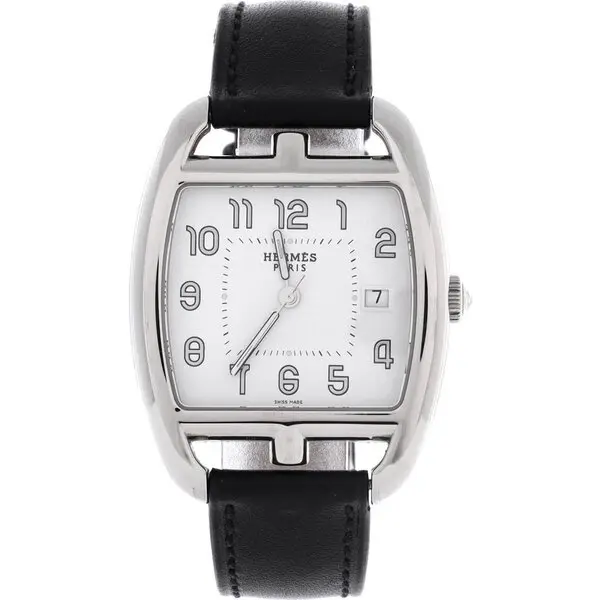 Hermès Cape Cod Tonneau Quartz Watch Stainless Steel And Leather 33 - Black