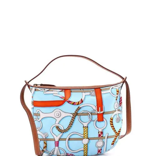 Hermès Sursoie To Go Pouch Printed Silk And Leather - Blue