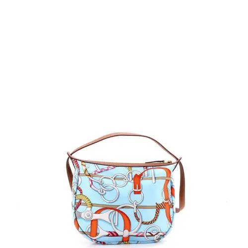 Hermès Sursoie To Go Pouch Printed Silk And Leather - Blue