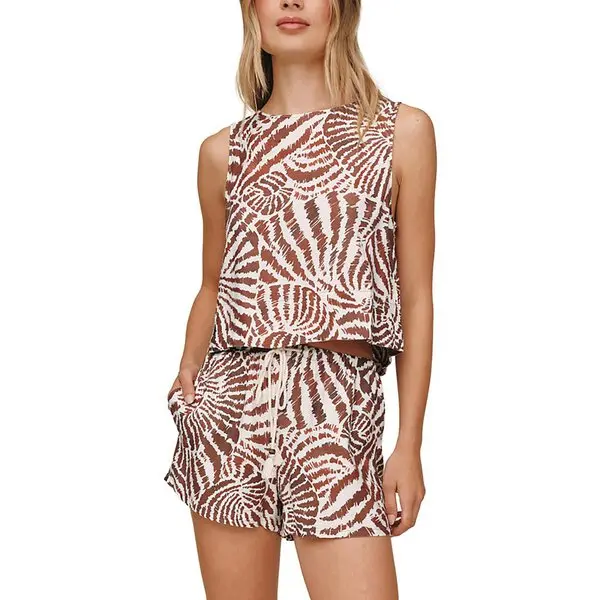 Bella Dahl Sleeveless Split Back Boat Neck Top - Abstract Shell Print